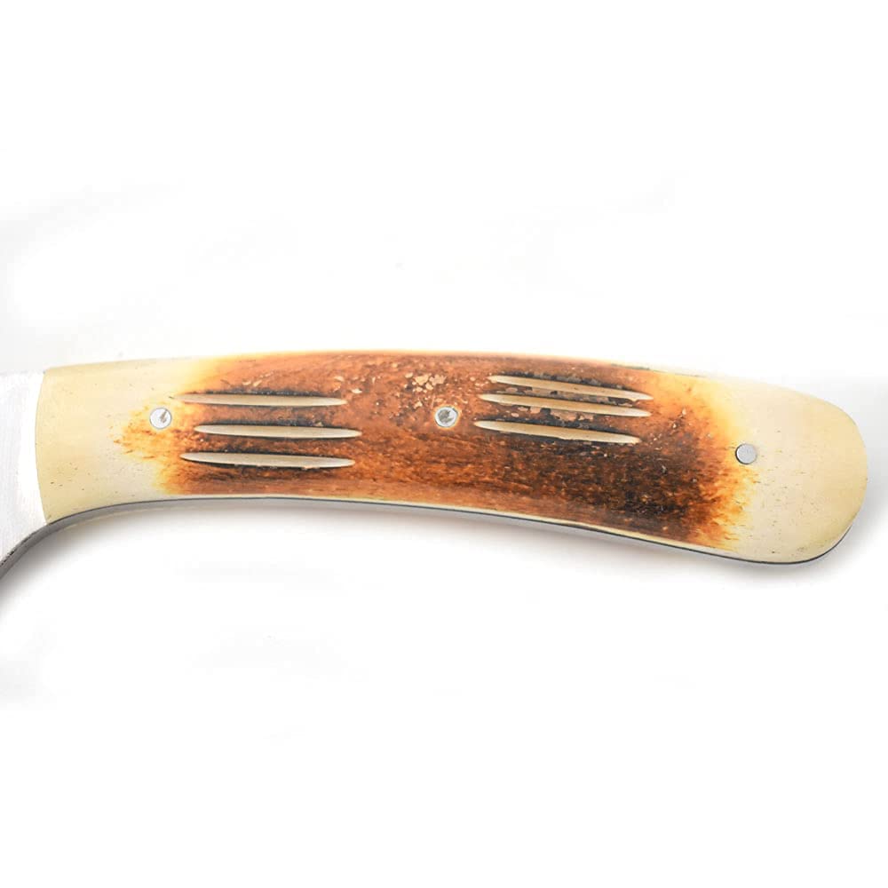 Wild Turkey Handmade Collection Heavy Duty Hunting Knife | Stainless Steel Blade | Genuine Leather Sheath Included (Burn Bone)