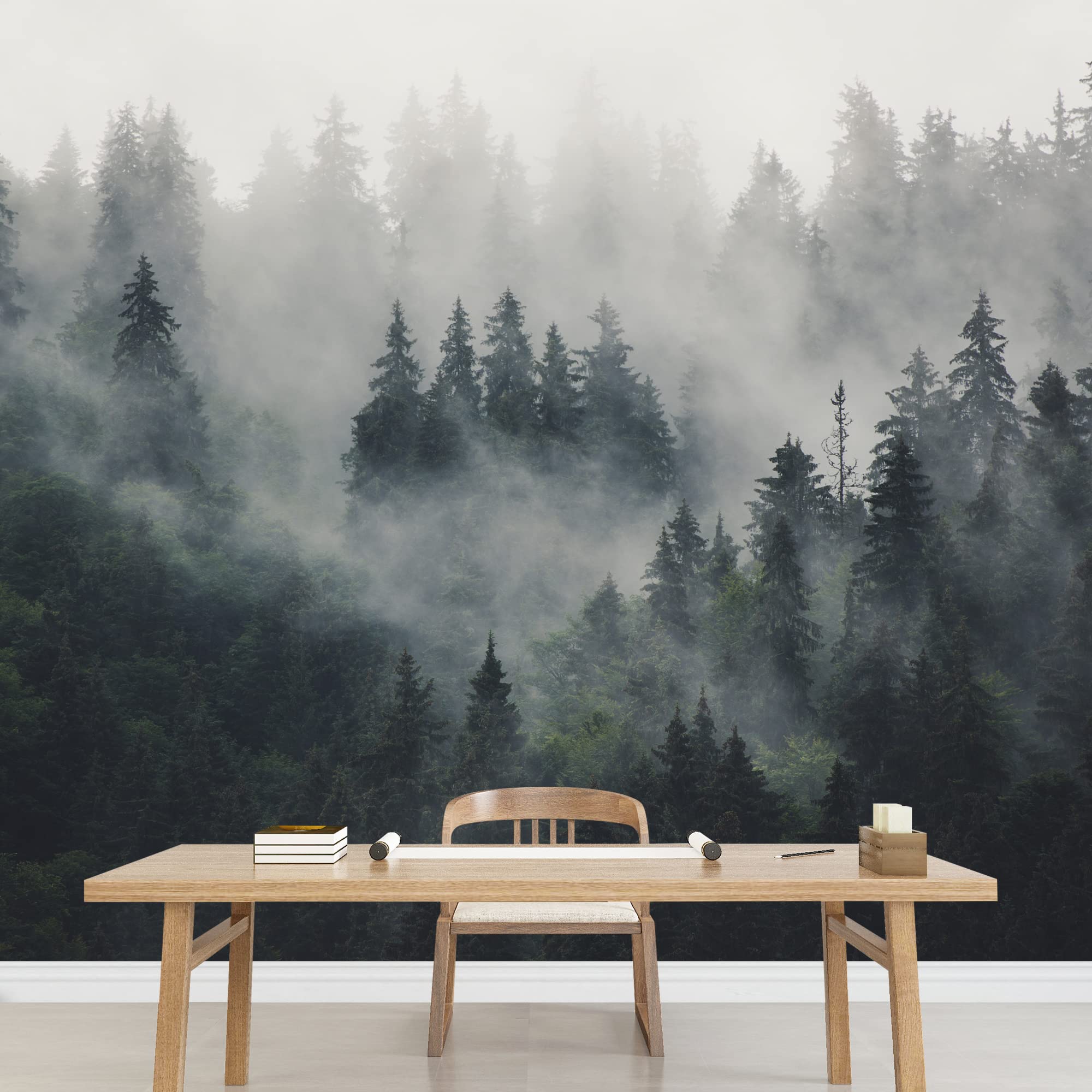 SIGNWIN Wall Mural Foggy Forest Removable Self-Adhesive Wallpaper Wall Decoration for Bedroom Living Room - 66x96 inches