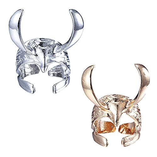 Yissw 2 Pcs Loki Film Helmet Ring Gold Silver Animal Horn Jewelry for Women Men