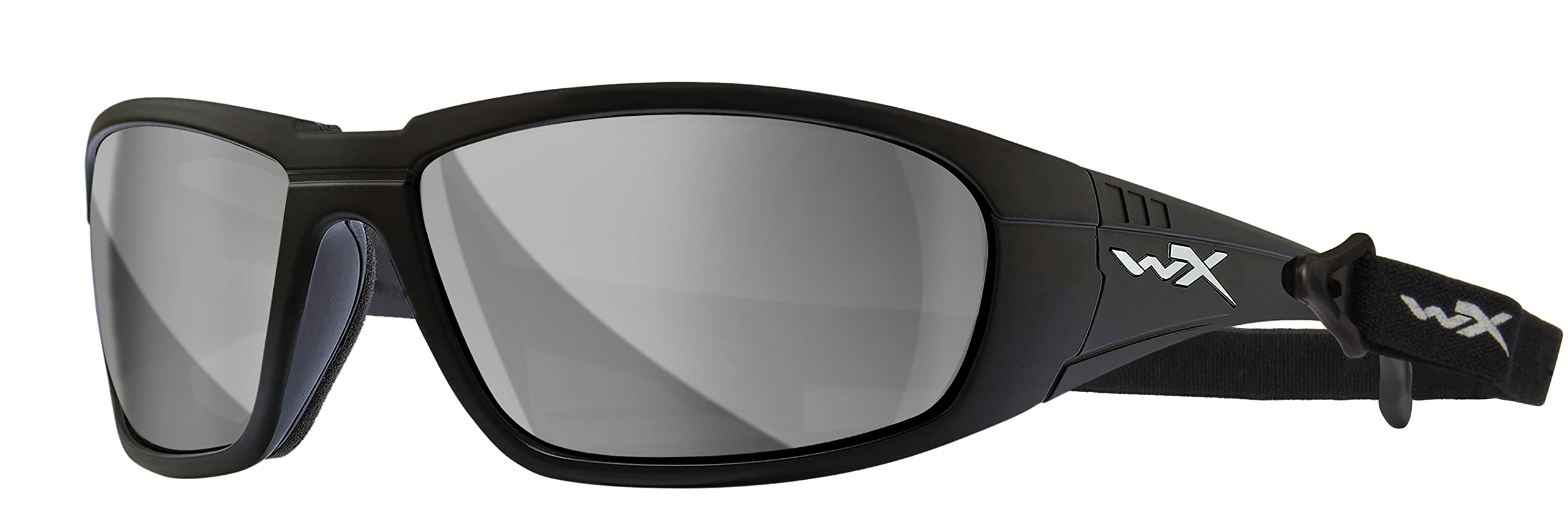 Wiley X WX Boss Sunglasses, Safety Glasses for Men and Women, UV Eye Protection for Shooting, Fishing, Biking, and Extreme Sports, Matte Black Frames, Silver Flash Tinted Lenses