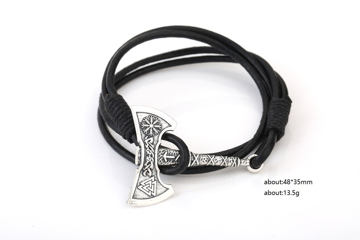 TEAMER Viking Axe Helm of Awe Wrap Bracelet Valknut Amulet Norse Viking Bracelet (Style 1)