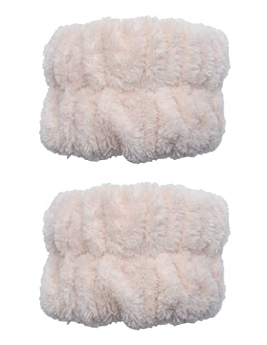 Sowaka 2 Pcs Wrist Spa Washband Microfiber Soft Tower Wrist Scrunchies Sweatbands for Women Girls Washing Face Make up Absorbent Prevent Liquid from Spilling Down Your Arms (Khaki)