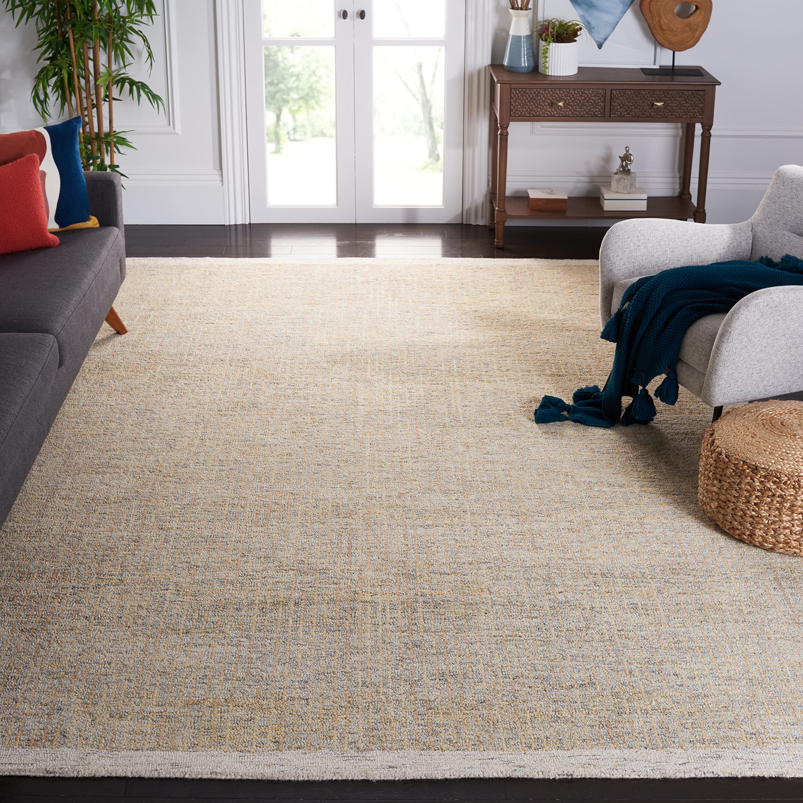 SAFAVIEH Metro Collection Area Rug - 8' x 10', Ivory & Grey, Handmade Wool, Ideal for High Traffic Areas in Living Room, Bedroom (MET151F)