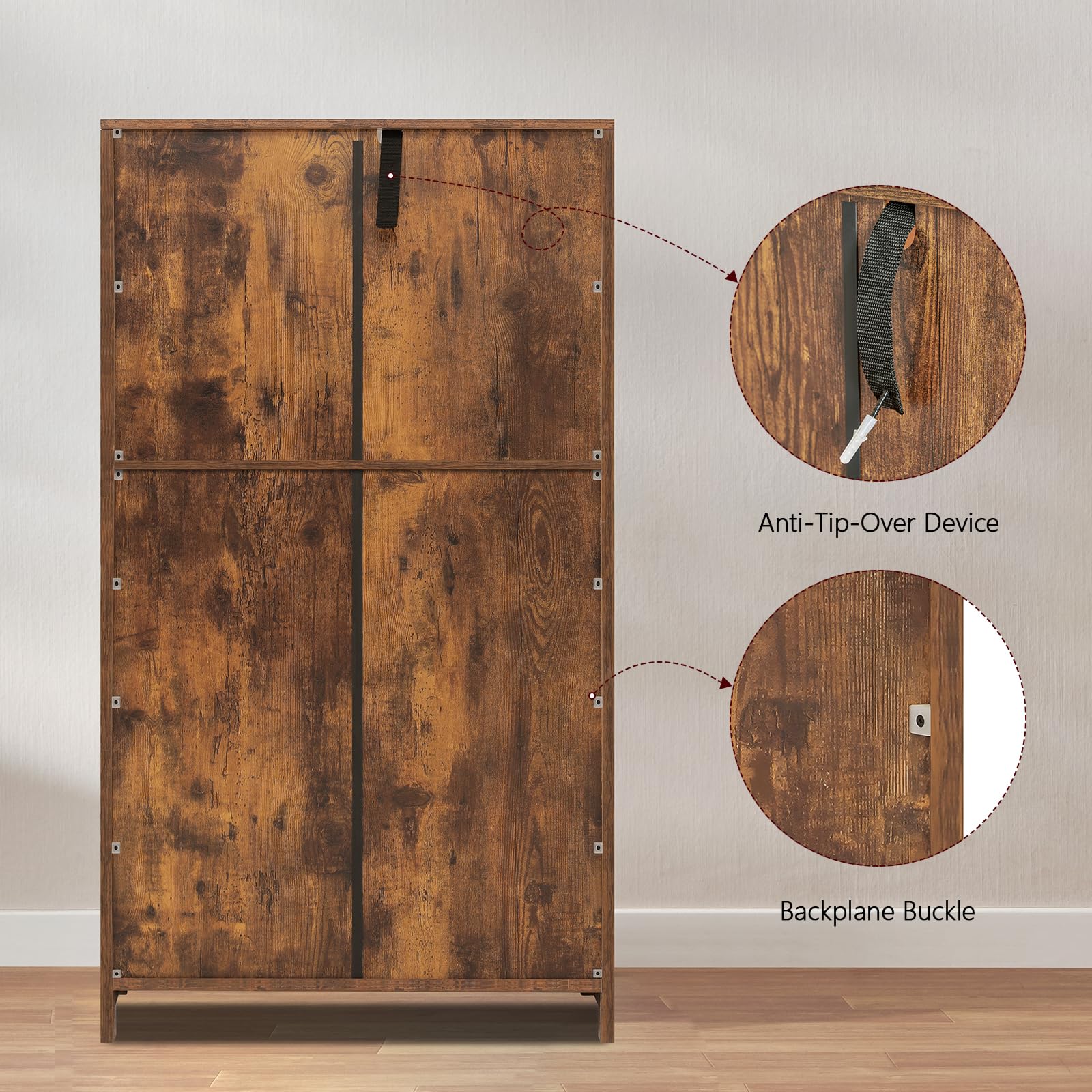 WEENFON Storage Cabinet with 2 Adjustable Drawers & 2 Barn Doors, Floor Cabinet, Freestanding Cupboard with Adjustable Shelf, for Living Room, Home Office, Kitchen, Rustic Brown