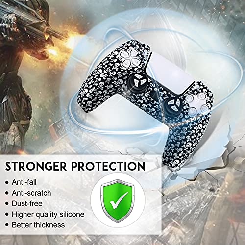 SIKEMAY PS5 Controller Cover Skin Case, Anti-Slip Thicken Silicone Protective, Perfectly Compatible with Playstation 5 Controller Grip with 10 x Thumb Grip Caps (Black Skull)
