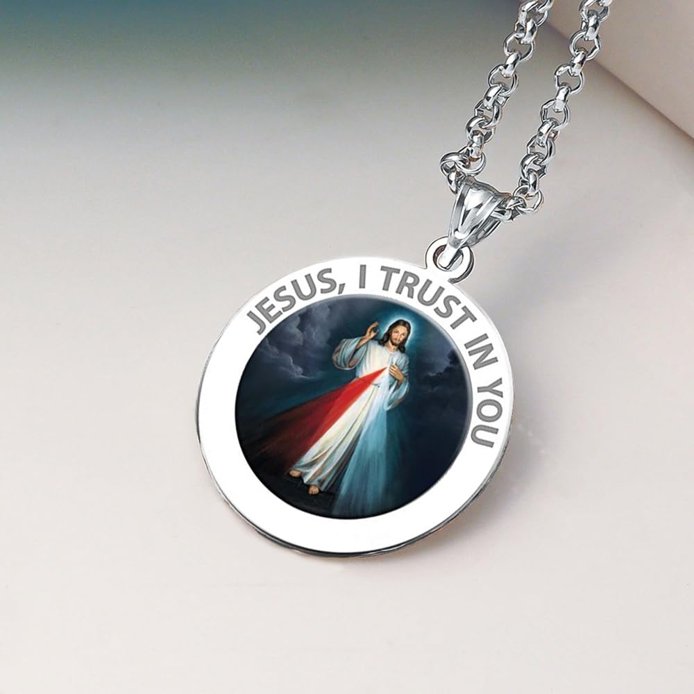 PicturesOnGold.com Divine Mercy Round Religious Medal - 1 x 1 Inch Inch - 10K Solid Yellow Gold