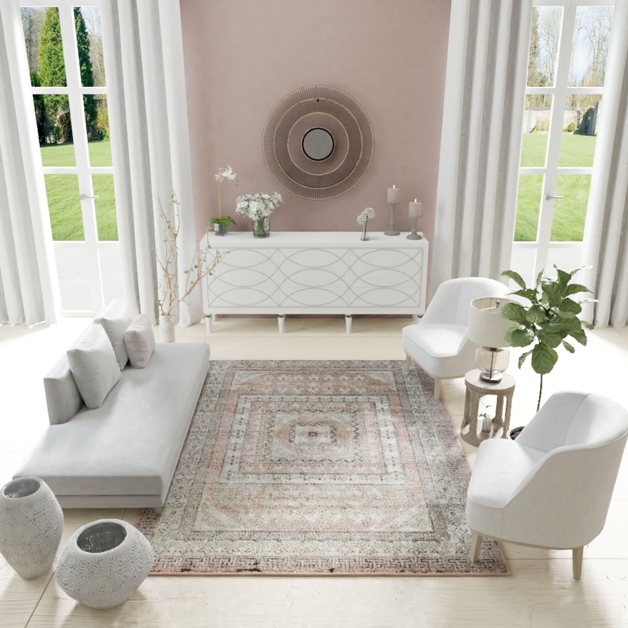 Rugs America Harper HY40A Vintage Transitional Carnation Non-Shedding Living Room Bedroom Dining Home Office Area Rug, 8'0" x 10'0"