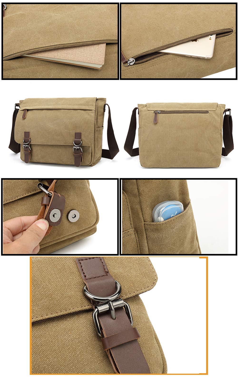 Sechunk Canvas Leather Messenger Bag Shoulder bag Cross body bag Crossbody large for men boy girl