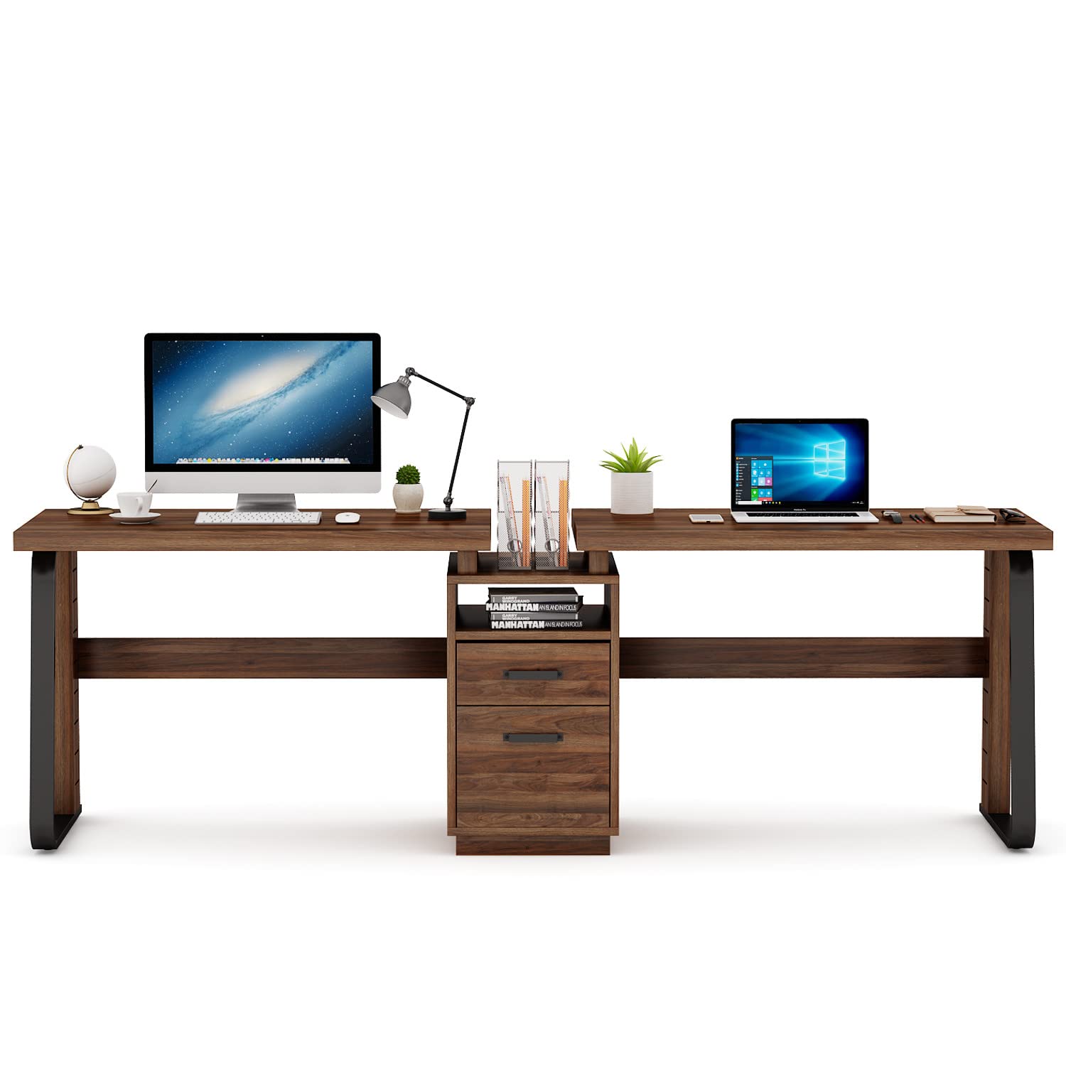 Tribesigns 94.5 inch Two Person Computer Desk, Double Computer Desk with Storage Shelves, Extra Long Workstation Large Office Desk with Two Drawers, Study Desk Writing Table for Home Office