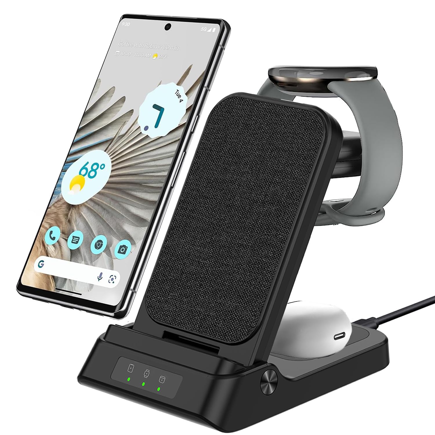 Wireless Charger for Google, 3 in 1 Charging Station for Google Pixel 7/7A/7 Pro/6/6 Pro/5/4/3/XL/Pixel Fold, Pixel Buds Pro, Charger for Google Pixel Watch (Not for Pixel Watch 2)