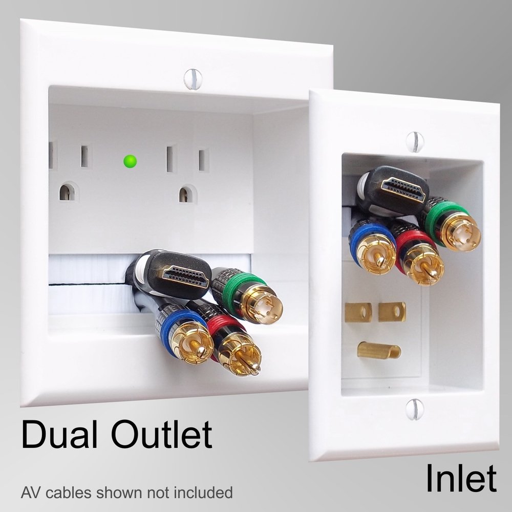 PowerBridge TWO-PRO-H2 Dual Outlet Recessed In-Wall Cable Management System and Two 10-Foot High-Speed HDMI Cables (Latest Standard) Bundle