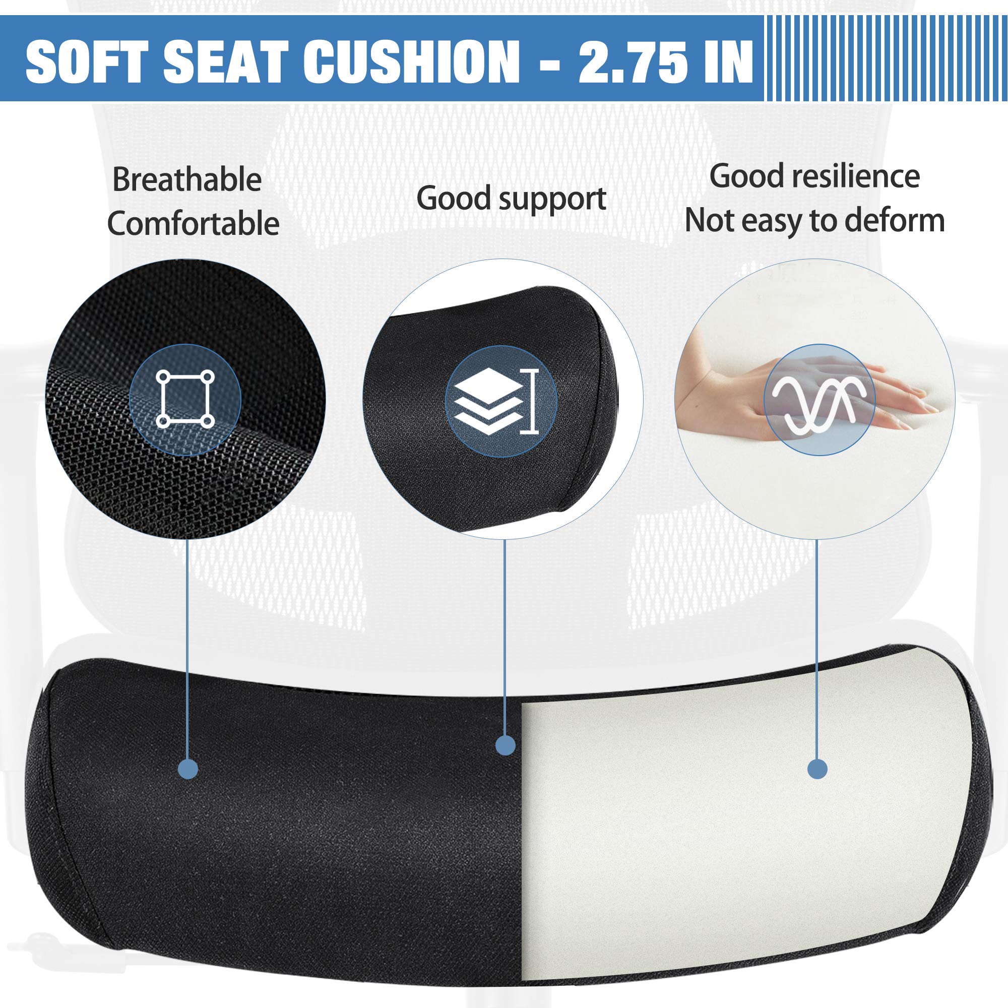 SUNNOW Ergonomic Office Chair, Mesh Computer Chair with Adjustable Lumbar Support & Thick Seat Cushion, Adjustable Headrest & Armrest, 135°Reclining, Swivel Executive Task Chair for Office, Work