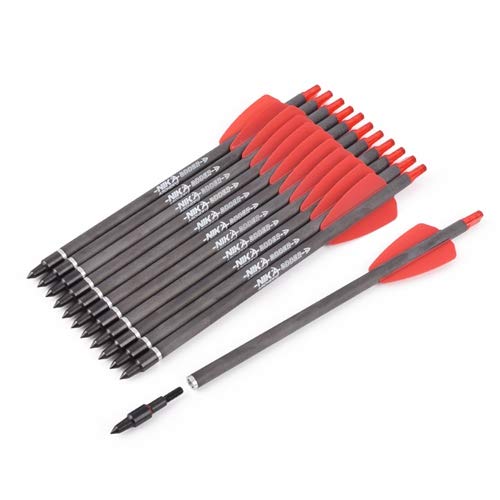 YLSIO Archery 7.5" inch R9 Crossbow Bolts Carbon Arrows 2" Red Vanes with 100grain Broadhead for Hunting Shooting Targeting
