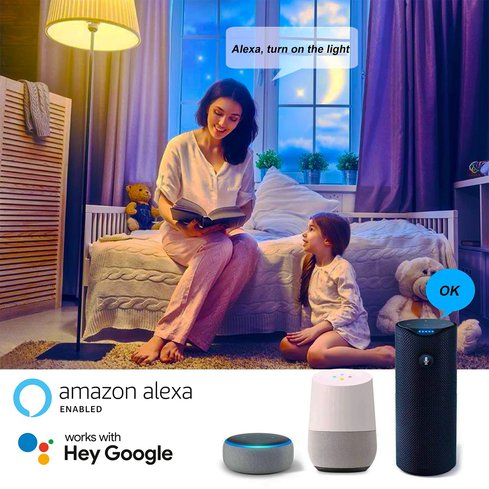YMPUI Smart Light Bulbs, WiFi LED Bulbs, Music Sync, Color Changing, Sunrise and Sunset Lamp, A19 E26 9W RGBCW 800 Lumen, 60W Equivalent, Works with Alexa, Echo, Google Home No Hub Required 2 Pack