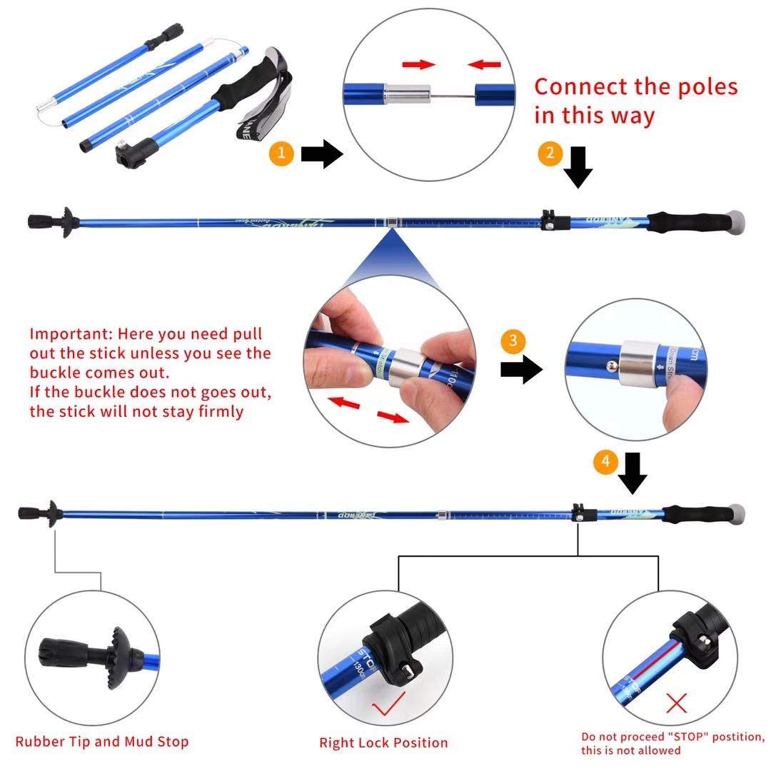 TANERDD Hiking Pole Collapsible Folding Walking Stick, Strong Lightweight Foldable Hiking & Trekking Pole, Adjustable Quick Lock Collapsible Folding Pole,Six Colours for Chosen