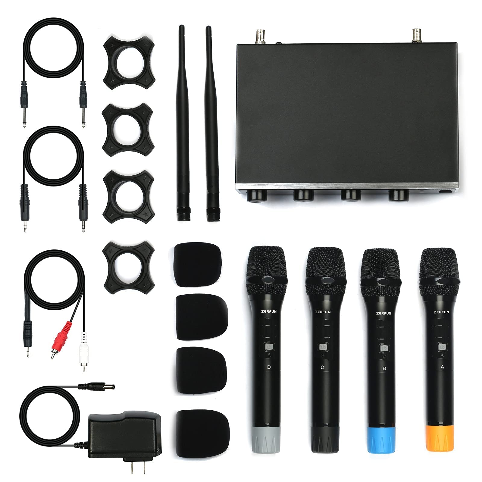 ZERFUN Pro Wireless Microphone System 4 Channel, UHF Metal Cordless Handheld Mics for Church Karaoke Singing, 4x50 Adjustable Frequency(G8 Battery 4 Handheld)