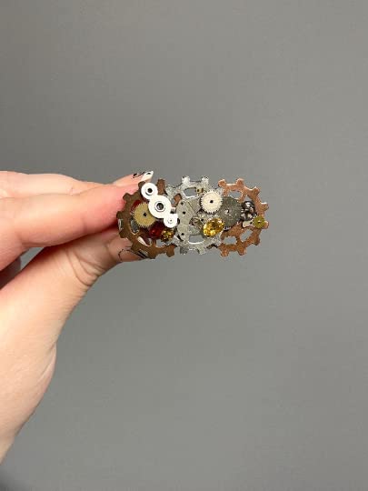 Steampunk hair clip with red garnet gemstone and Citrine gemstones