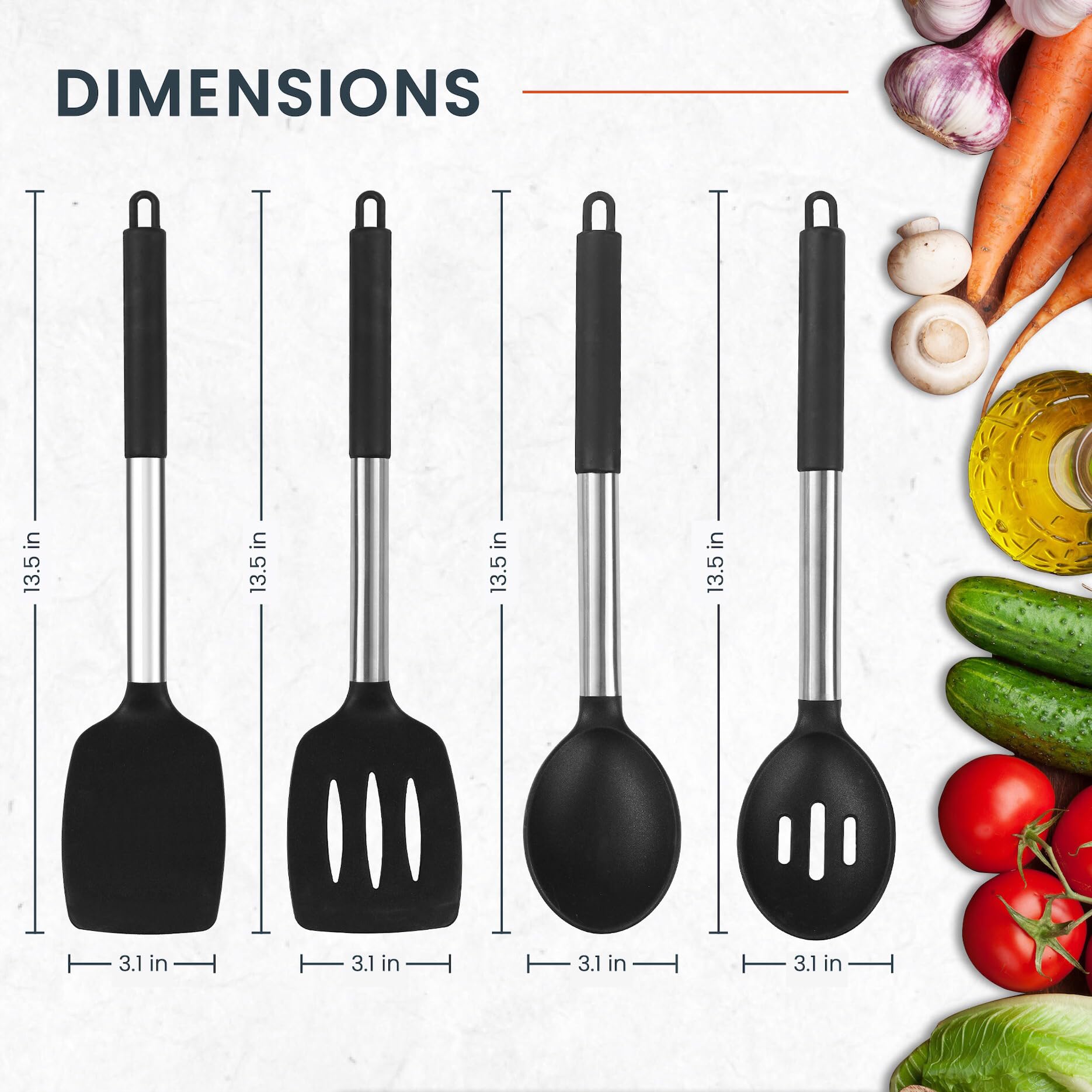 RFAQK 4PCs Solid & Slotted Turner and Spoon Spatula Set - 446°F Heat Resistance, For Nonstick Cookware, BPA Free Rubber Cooking Utensils Set - Ideal for Cooking, Mixing and Serving