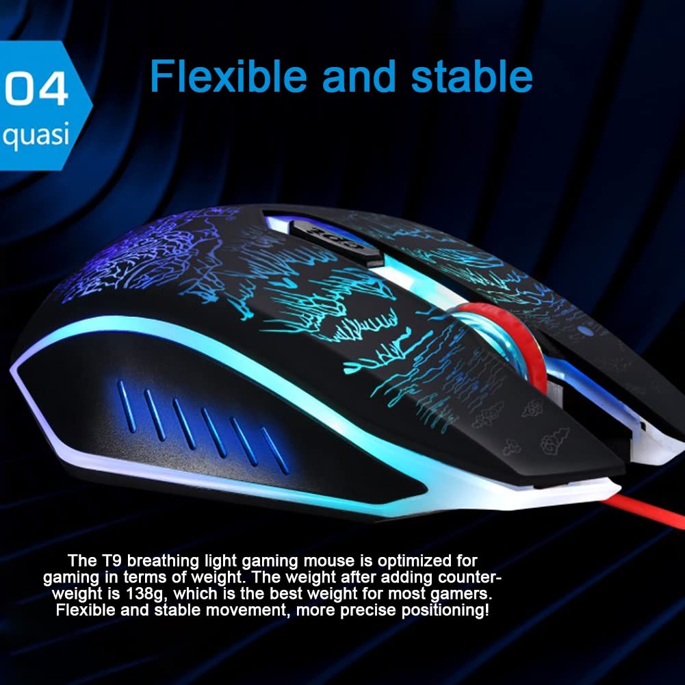 ZEROFEEL Wired Gaming Mouse with Backlit, USB Ergonomic Gamer Mouse, 3 Adjustable DPI, Luminous Computer Game Mice with 6 Programmable Buttons for Windows 7/8/XP/Vista Laptop, PC, laptops, MacBook