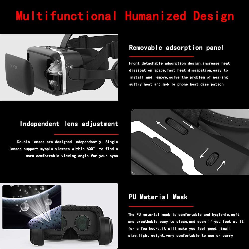 VR Headset with Remote Controller,HD 3D VR Glasses Virtual Reality Glasses for VR Games & 3D Movies, Virtual Reality Goggles for iPhone/Android Phone w/ 4.7-6in Screen | VR Glasses