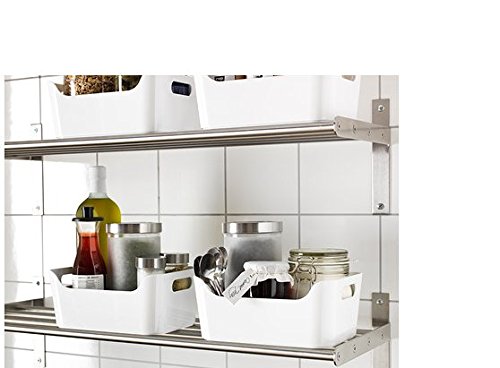 VARIERA Open Storage Box,Kitchen Cabinet and Pantry Storage Organizer Bin - Two Cut-Out Handles That Make 9.4 x 6.75 x 4.3 Inches (Black /White)