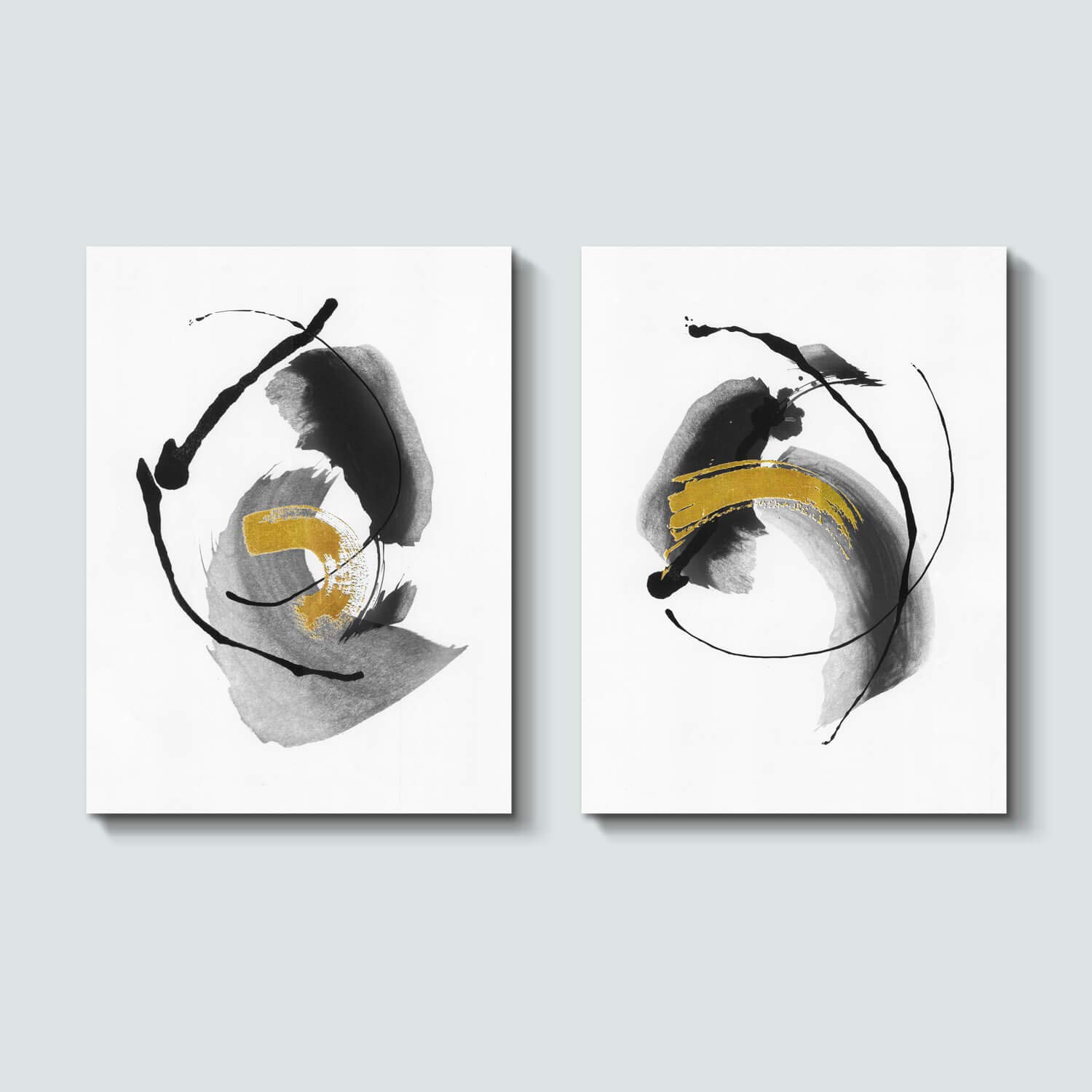 TAR TAR STUDIO Abstract Modern Painting Wall Art: Black and White Artwork Minimalist Picture for Bedroom (18''W x 24''H x 2 PCS, Multiple Sizes)