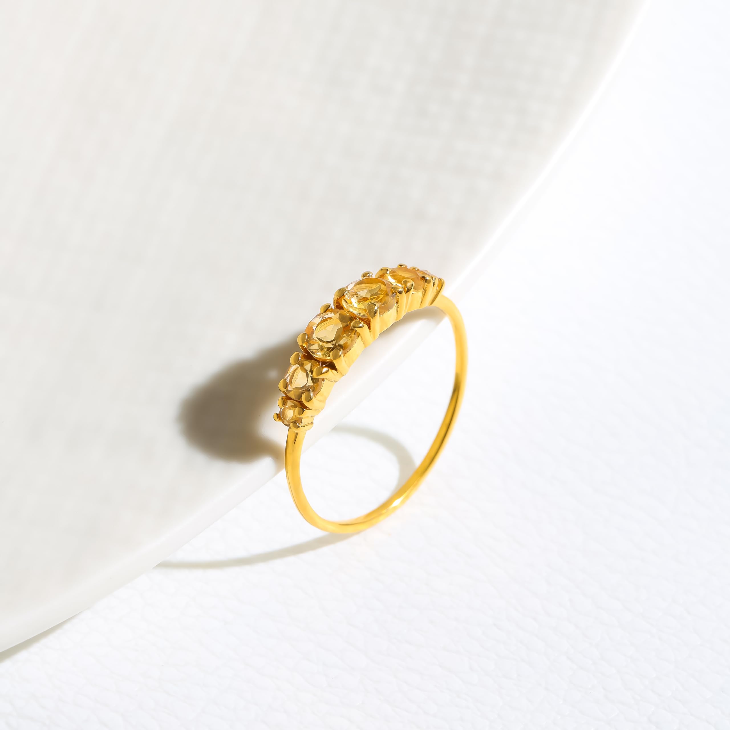 YoTreasure 18kt Gold Over Silver Natural Healing Crystal Citrine Ring Eternity Band