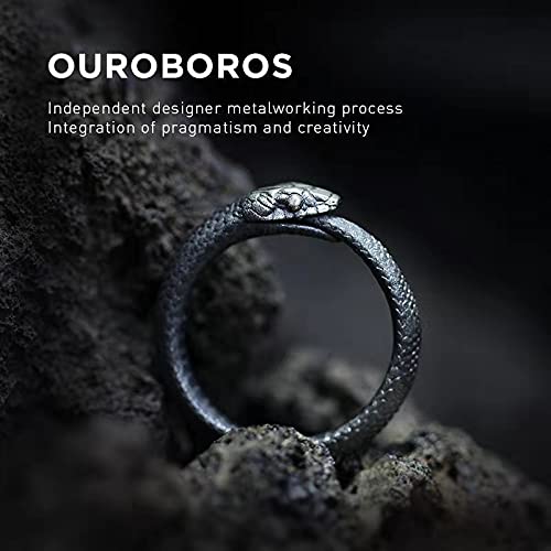 Yocoyee Personality Black Snake Ring Biting Tail Open Adjustable Animal Ring for Men and Women