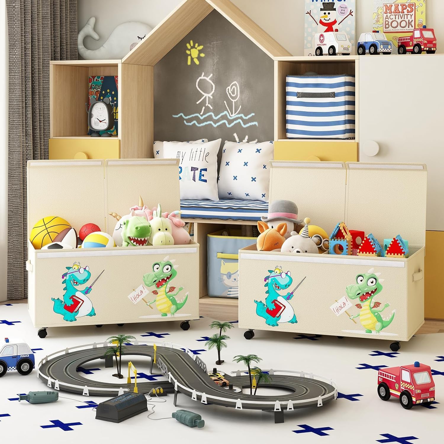 Wisdom Star Removable Divider Storage Organizer, 6 Pack 13 Inch Animal Fabric Storage Cube Bins, Storage Baskets for Shelves, Cube Storage Boxes for Organizing Closet Bins