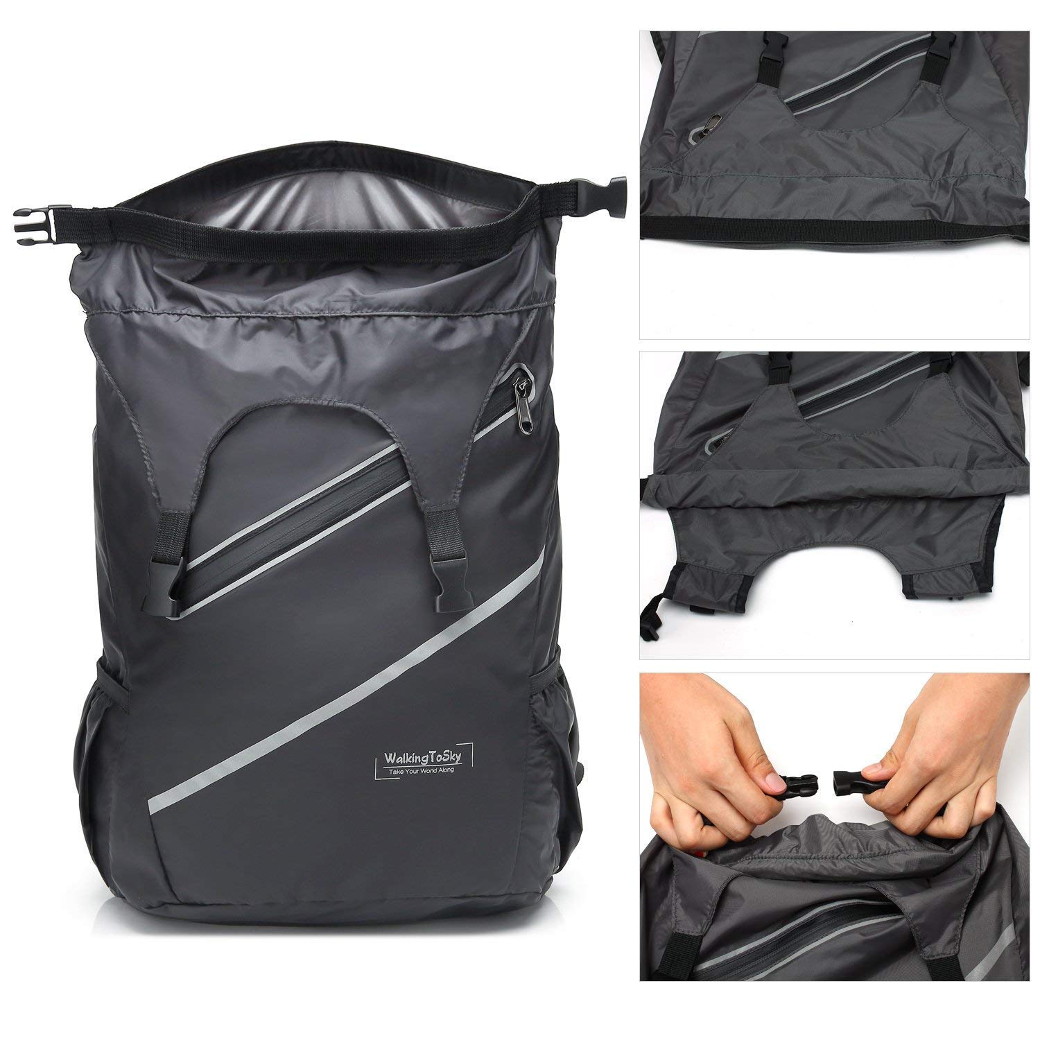 YMF 24L Lightweight Foldable Backpack,portable waterproof hiking backpack (grey)