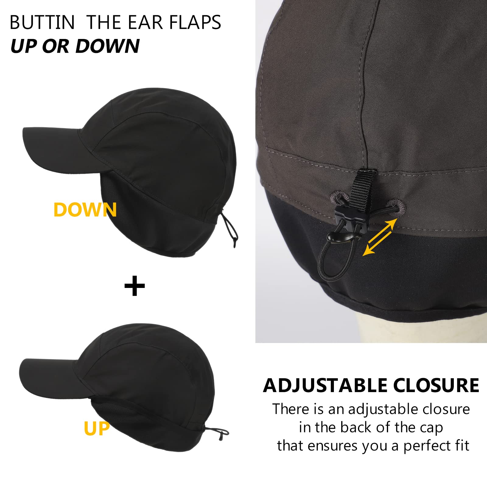 Womens Winter Baseball Cap Fleece Lined Ball Cap for Men Warm Waterproof Adventure Hat Lightweight Adjustable Hiking Cap Black