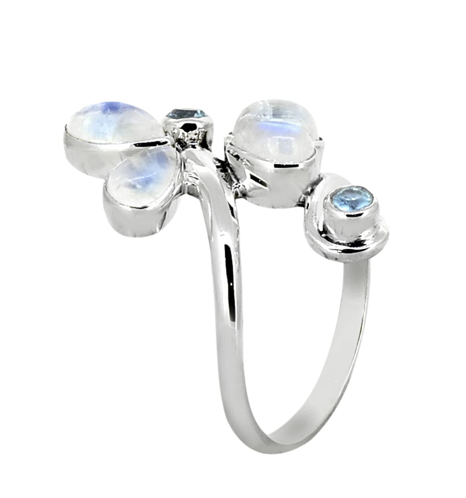 YoTreasure Moonstone & Blue Topaz Chunky Ring in .925 Sterling Silver