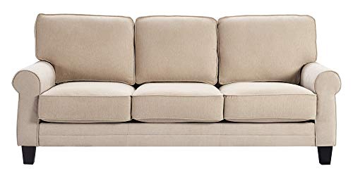 Serta Copenhagen 2 Two or Three Person Living Room Couch with Soft Foam-Filled Cushions, Easy-to-Clean Microfiber Upholstery, 77" Sofa with Storage, Beige
