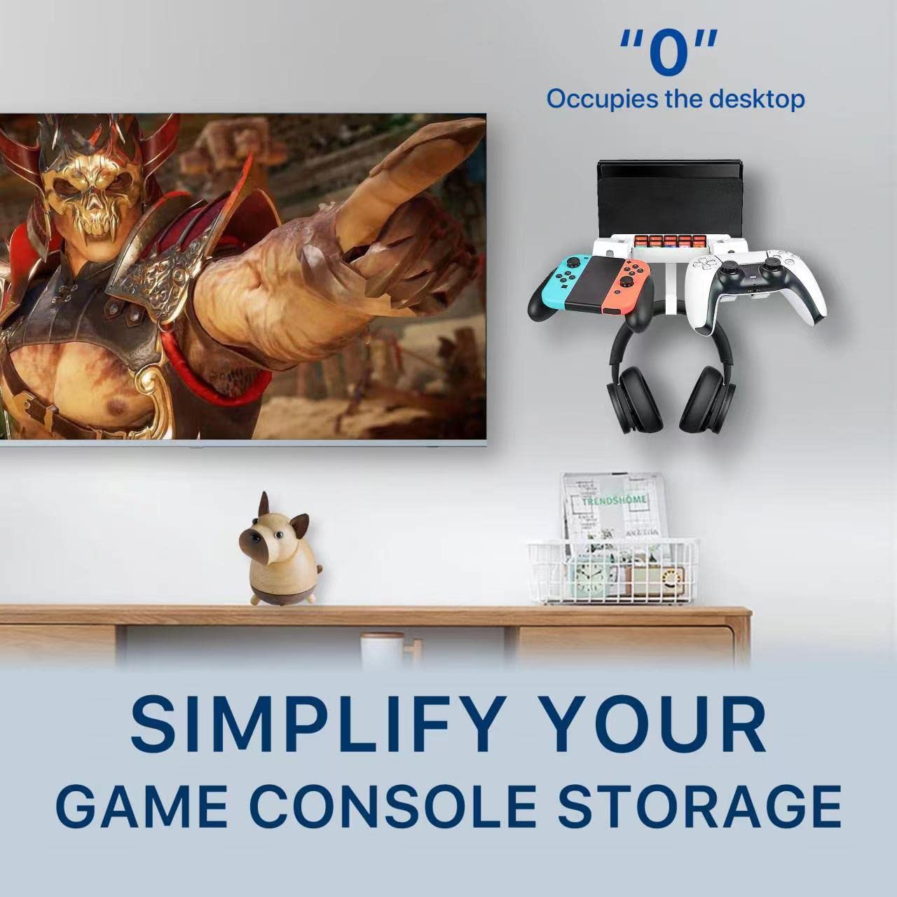 VRAKIY Wall Mount Stand Holder Bundle fot Switch OLED , Comes With 2-in-1 Charge Cable,Detachable Controller Hanger & Headphone Hook for Nintendo Switch 2021