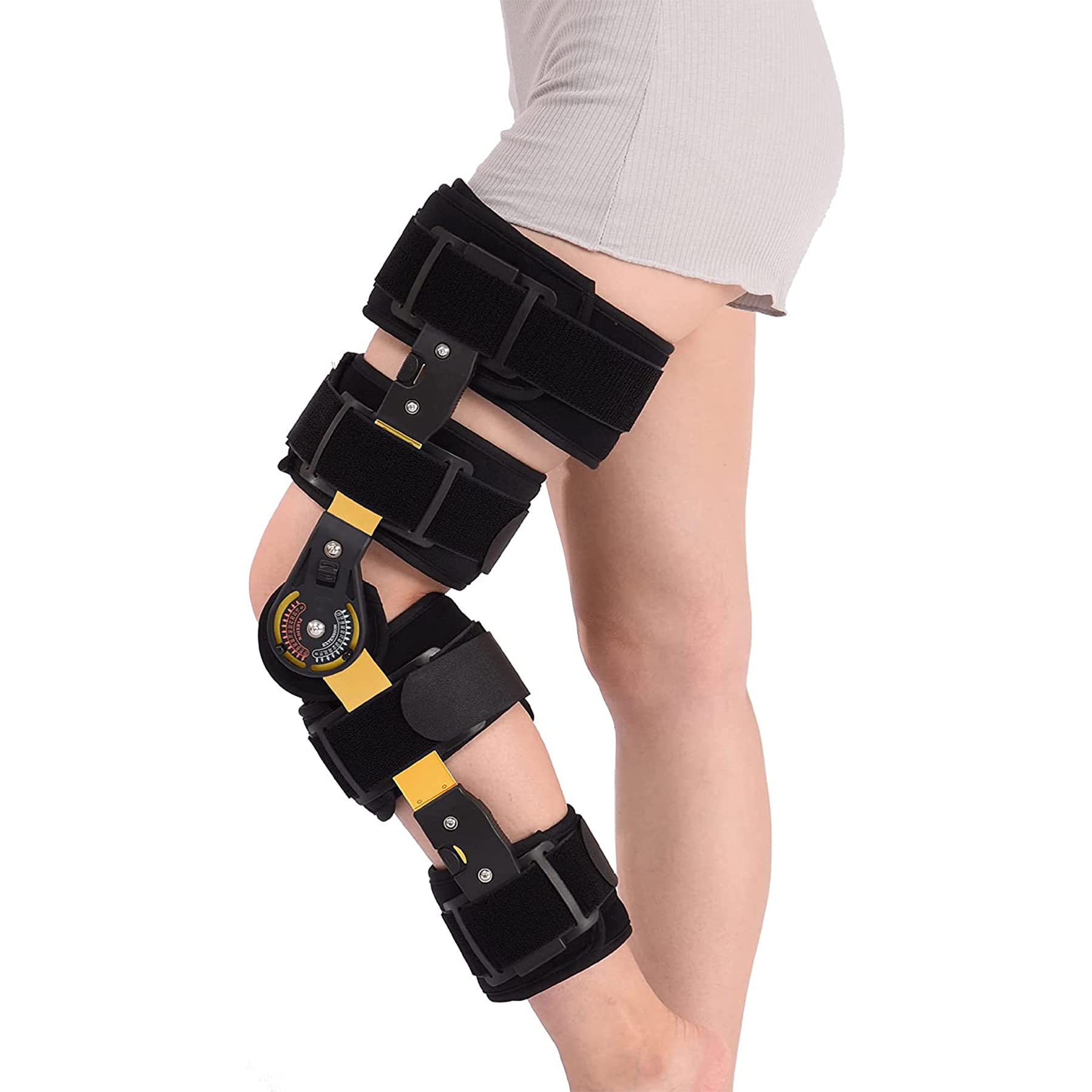 WILLQ Hinged ROM Knee Brace for Post Op Patella Injury Ligament Sports Injuries Arthritis Fracture Post Operative Support Recovery Stabilization Adjustable Orthopedic Support Stabilizer