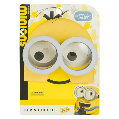 Sun-Staches Minions Official Kevin Goggles Mask | Costume Accessory |White Goggles Signature Yellow Minion Mask | One Size Fits Most