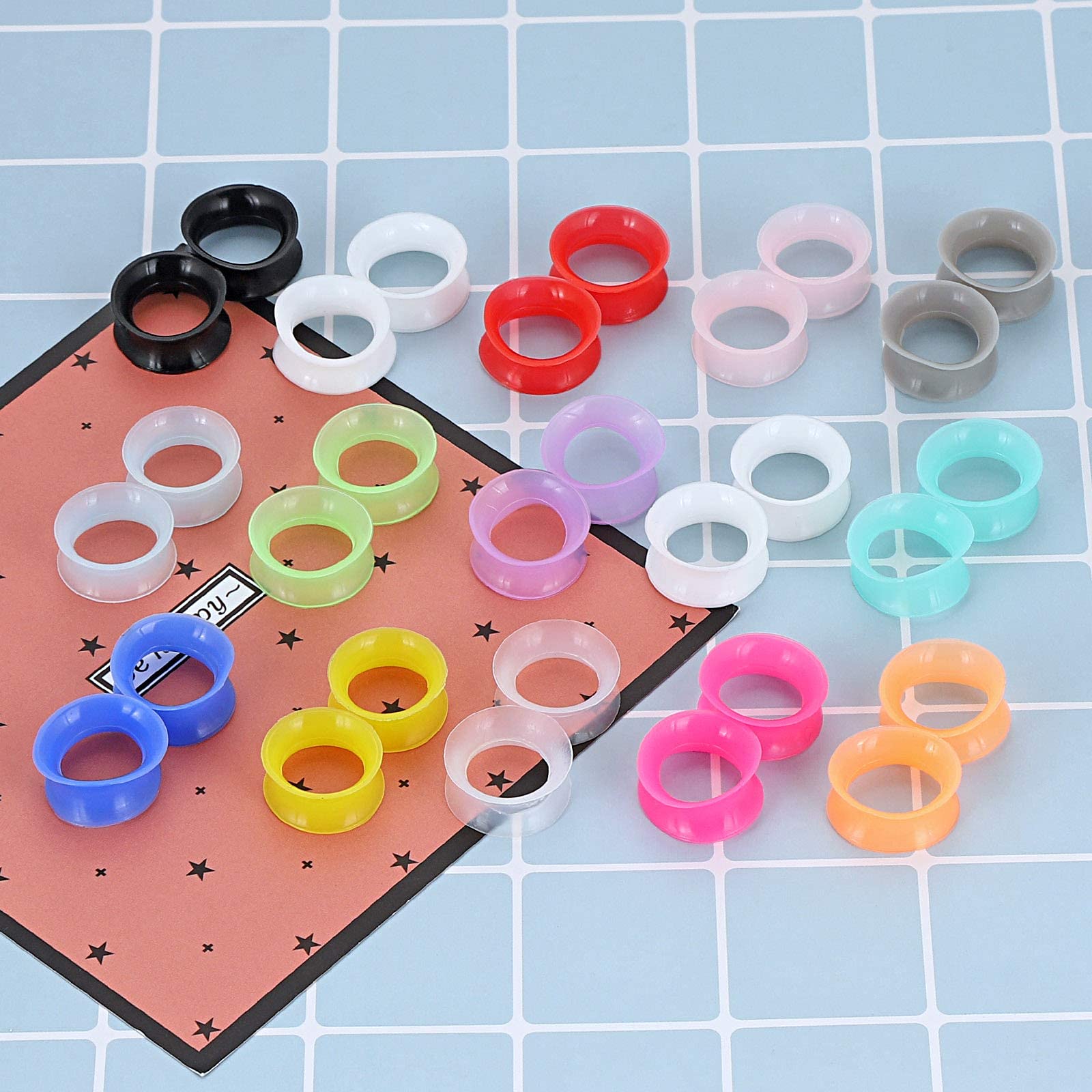 YOFANST 27 Pairs Soft Silicone Ear Gauges Plugs Double Flared Tunnels Flexible Ear Piercing Colorful Set 00G