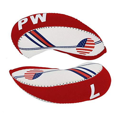 SUNBRO Golf 10Pcs USA Flag Neoprene Golf Club Head Cover Wedge Iron Protective Headcover (Red USA)