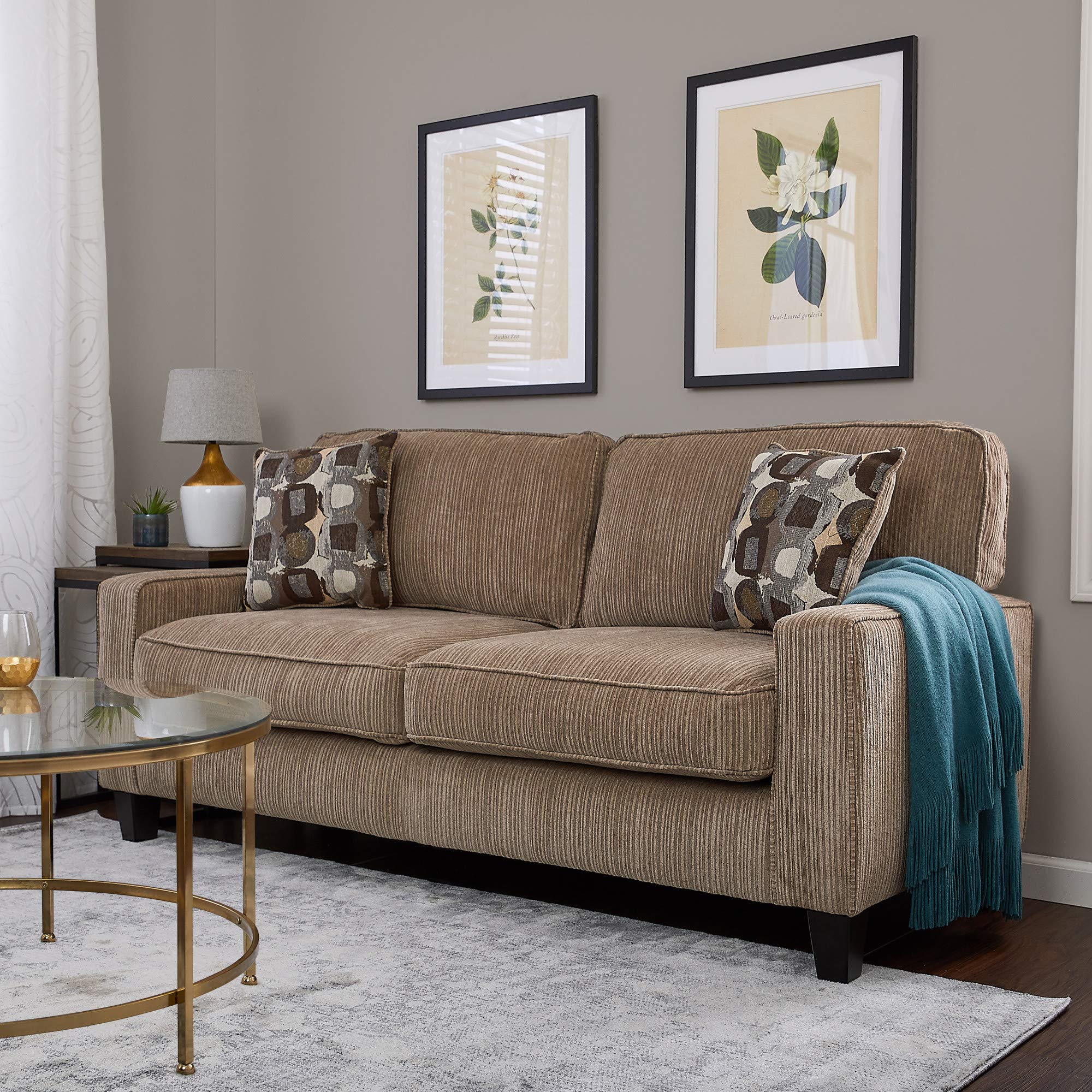 Serta Palisades Upholstered Sofas for Living Room Modern Design Couch, Straight Arms, Soft Fabric Upholstery, Tool-Free Assembly, 73" Sofa, Kingston Beige