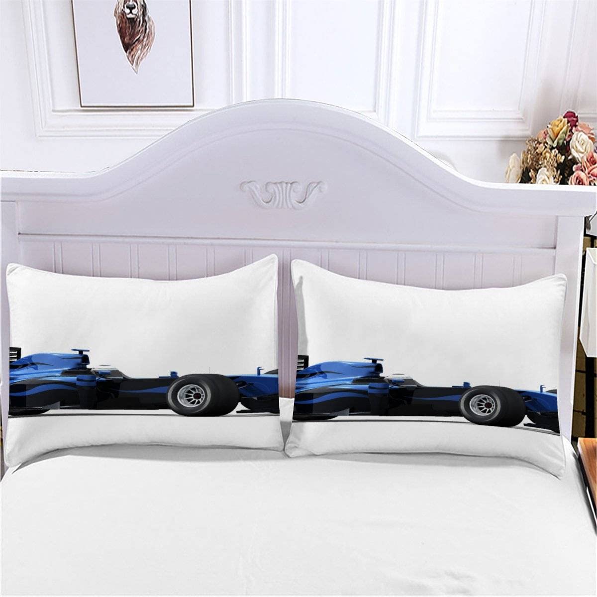 Quilt Cover Twin Size Formula One Car 3D Bedding Sets Blue Racing Car Duvet Cover Breathable Hypoallergenic Stain Wrinkle Resistant Microfiber with Zipper Closure,beding Set with 2 Pillowcase