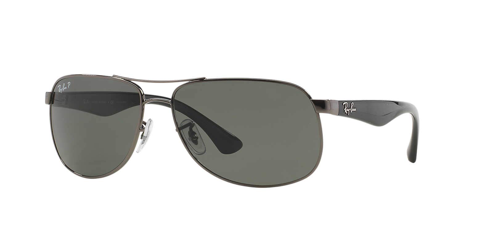 Ray-Ban Men's RB3502 Metal Square Sunglasses, Gunmetal/Polarized Green, 61 mm