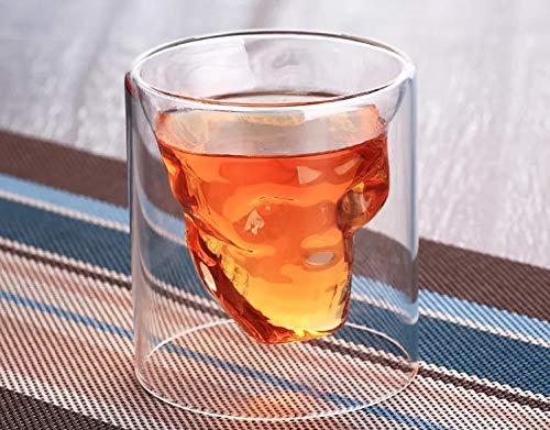 Viktorwan Skull Glasses, Shot Glasses,Funny Crystal Drinking Cup,Creative Whiskey Glasses,Double Wall Cool Beer Cup for Wine Cocktail Vodka,Home Halloween Party Bar Gift, set of 4 (25ml)