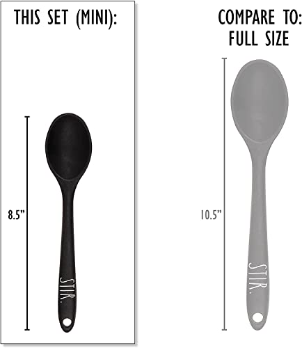 Rae Dunn Everyday Collection 8 Piece Mini Silicone Kitchen Utensil Set- Kitchen Tools with Beechwood Handles- by Cook with Color (Black)