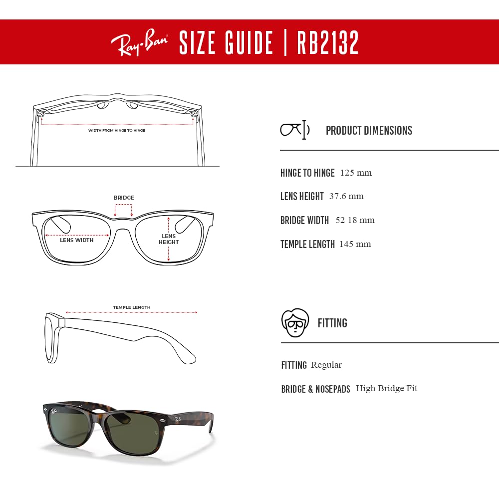 Ray Ban RB2132 NEW WAYFARER 902/58 58M Tortoise/Crystal Green Polarized Sunglasses For Men For Women