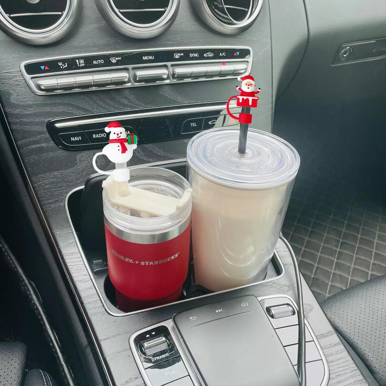 SEEZIZI 5 pcs Christmas Straw Covers Cap Toppers Compatible with Stanley 30&40 oz Tumbler Cups,Reusable Cute Silicone Straw Tips Lids Protectors for 0.4 in/10mm Stanley Cups Straws Accessories