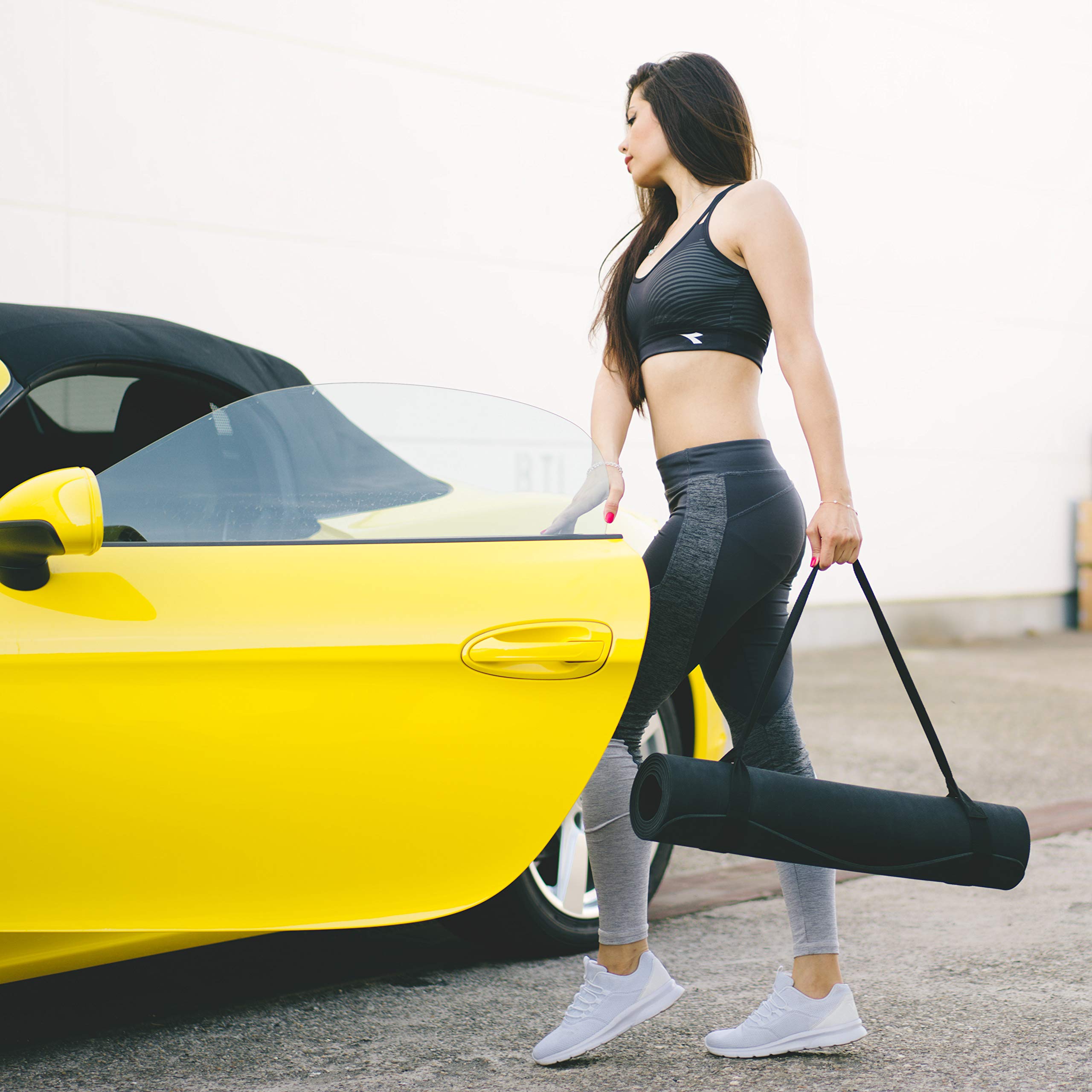 Yoga Mat 5mm Thick BE Premium Yoga Exercise Mat with Carry Strap, ARC Alignment Dry Grip Pro Technology - Moisture Wicking 100% Polyurethane Leather Top and Non-Slip Rubber Bottom for Hot Yoga,