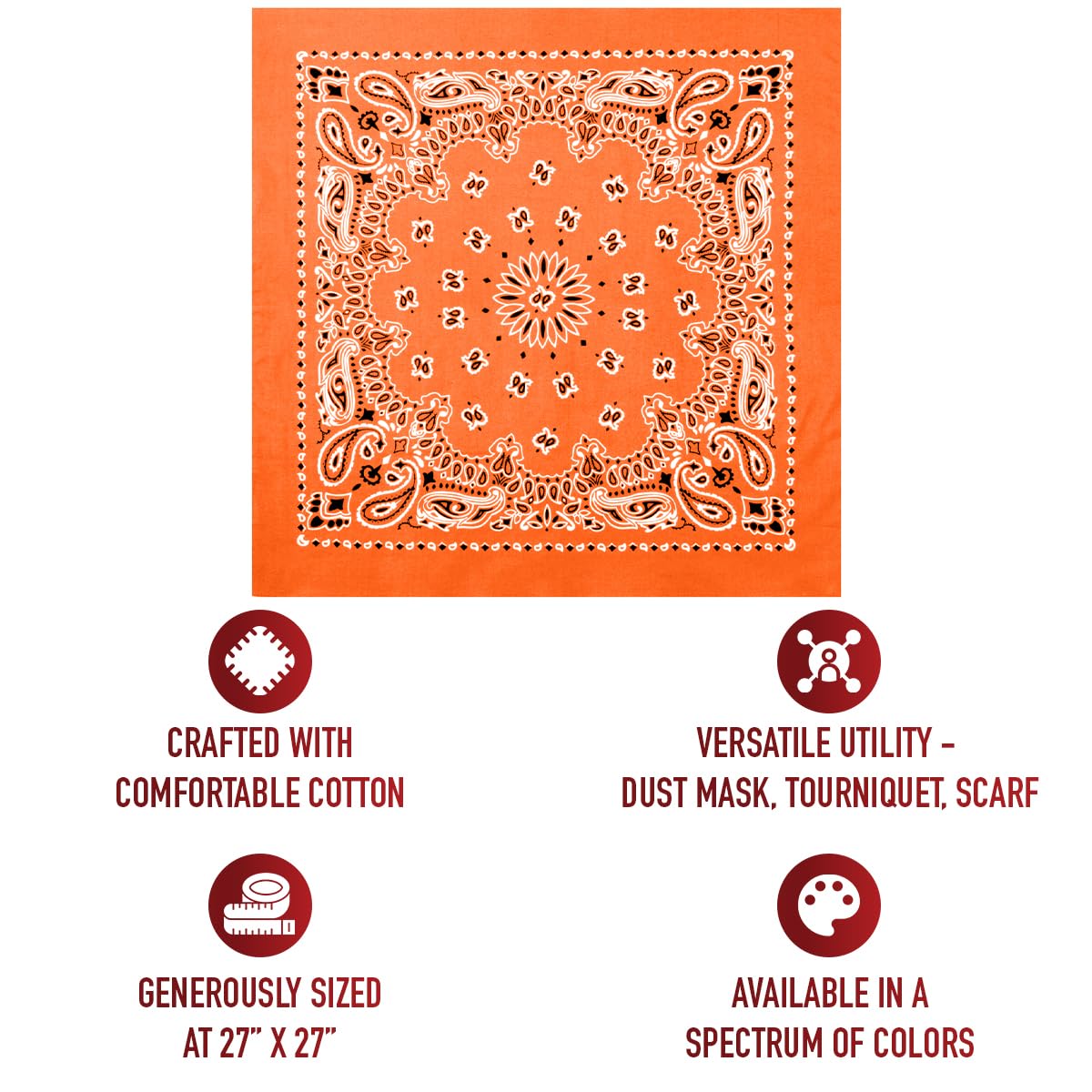 Rothco Trainmen Paisley Bandana – Extra-Large - 27" X 27" - Orange