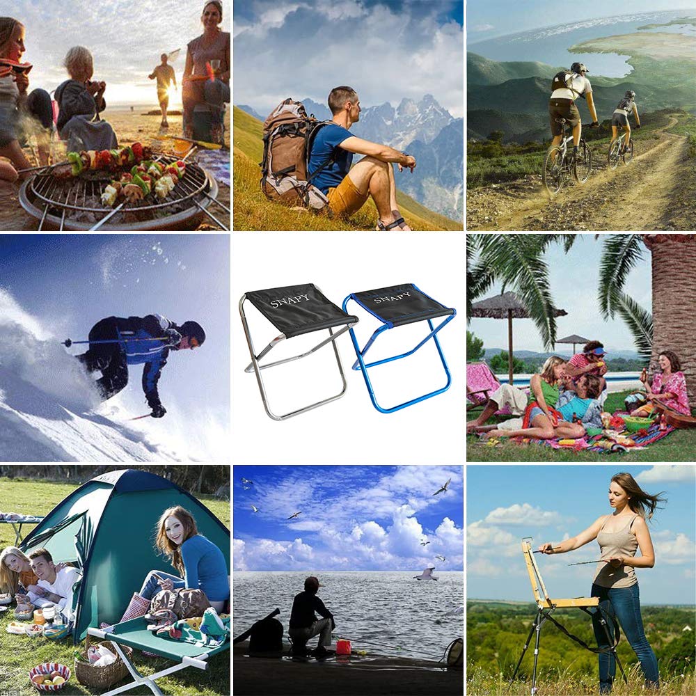 SNAPY 2-Pack Mini Folding Camping Stool, Lightweight Camp Stool, Portable Folding Camp Chair, Ultralight Camping Chair for BBQ, Camping, Fishing, Travel, Hiking (Silver Grey & Blue)