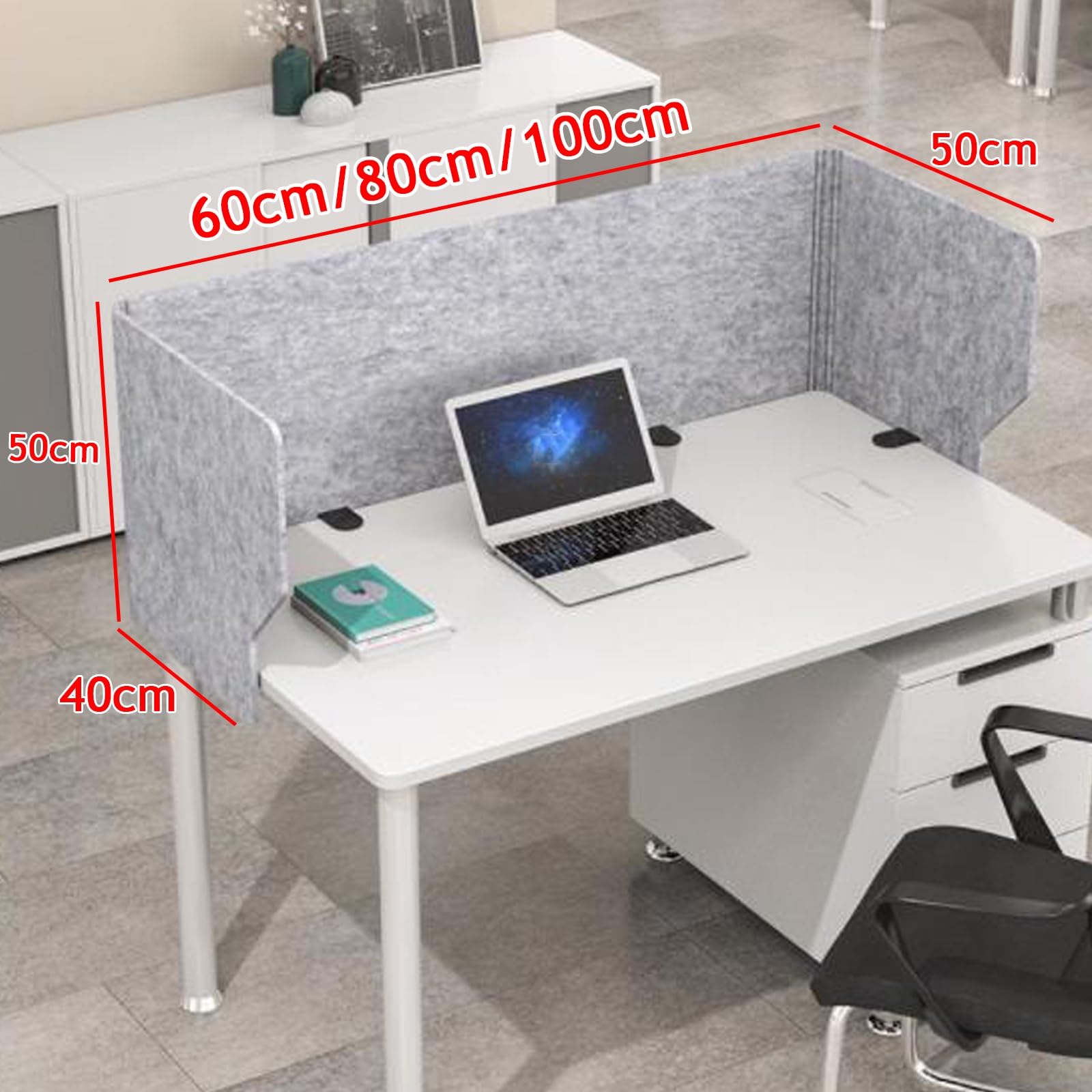 SAGIDAR Office Divider Partition, Desk Barrier Sneeze Guard, 60/80/100cmx50cmx50cm, Tabletop Divider Sound Absorbing, Folding Portable, 3-Panel Partition Polyester Fiber
