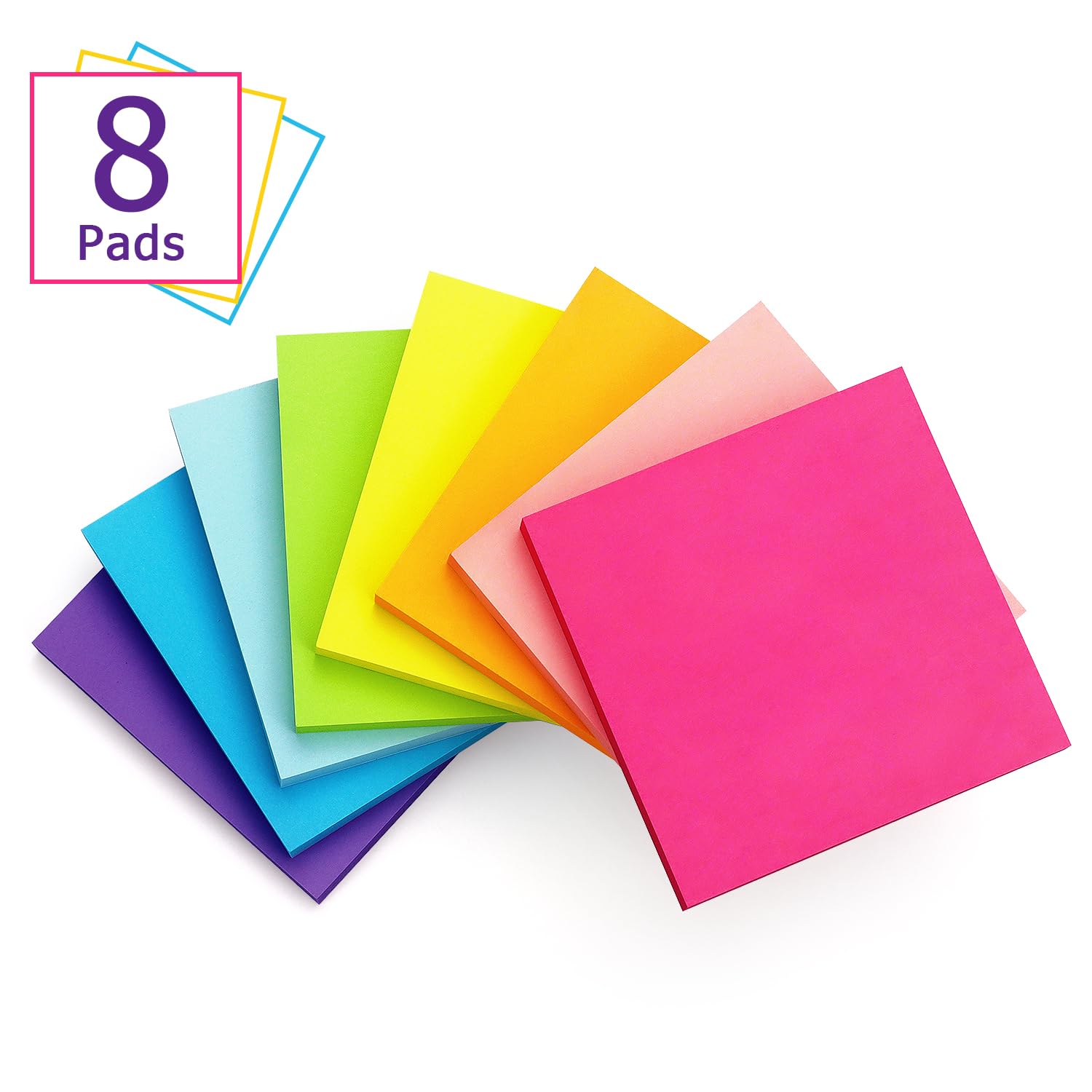 Sticky Notes 3x3 Self-Stick Notes 6 Bright Multi Colors Purple Sticky Notes 6 Pads 100 Sheet/Pad (6)